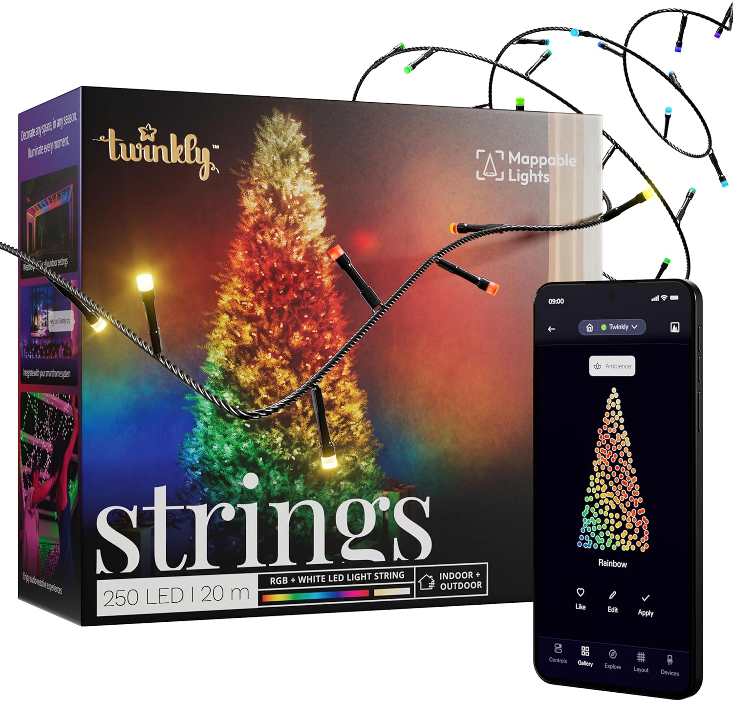 Twinkly Strings 250 LED RGB+ Weiß – Smarte Lichterkette 20m