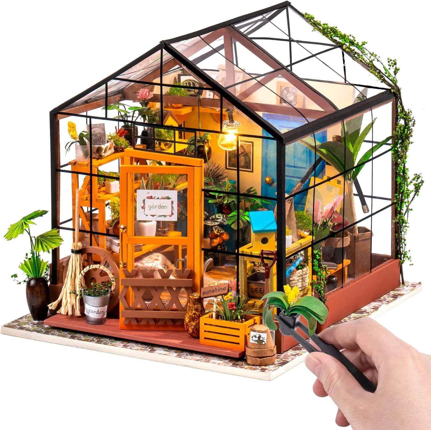 RoWood DIY Miniatur Haus Puppenhaus Gewächshaus mit Licht